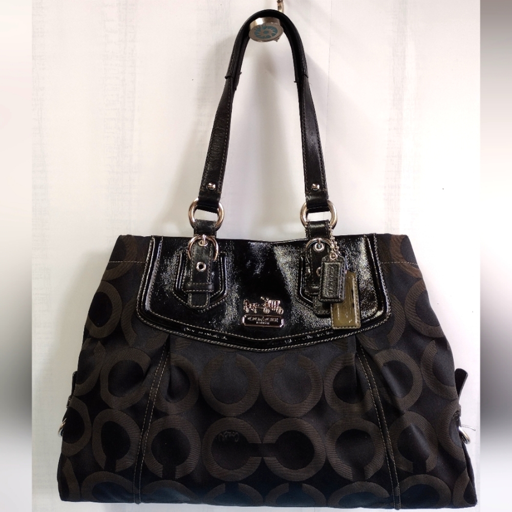 Coach Signature Madison Handbag Black Leather Trim -M… - Gem